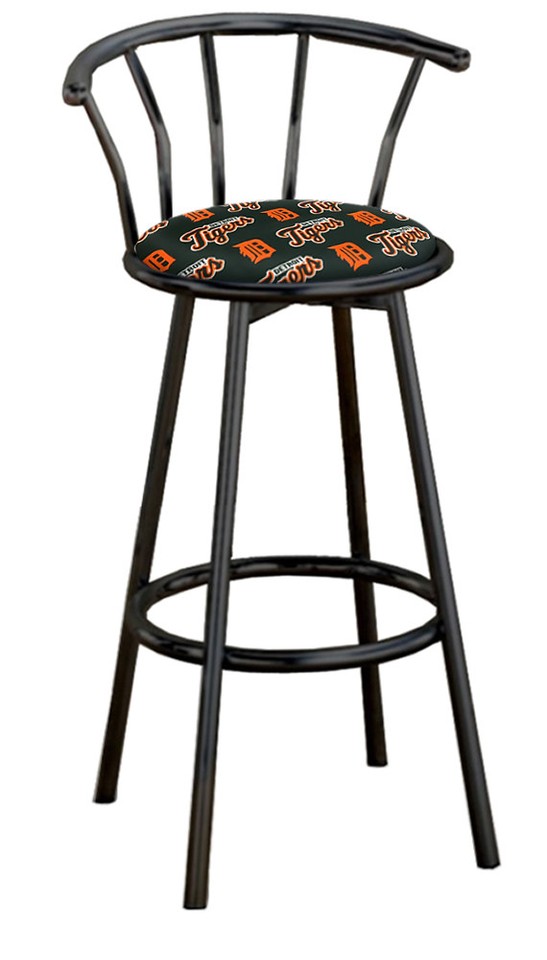 MLB Bar Stool 24" OR 29" Tall Black Finish Backrest Team Logo Fabric ...