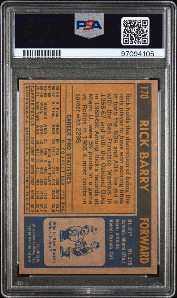 1971-72 Topps Rick Barry Rookie PSA 5 New York Nets #170 | eBay