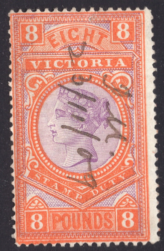 c. 1890s VIC Victoria Australia £8 EIGHT POUNDS Red on Yellow Stamp ...