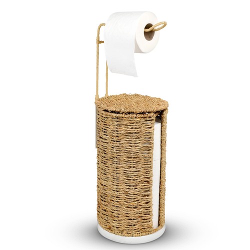 Freestanding Wicker Toilet Paper Holder with Lid, 3 Rolls of Toilet ...
