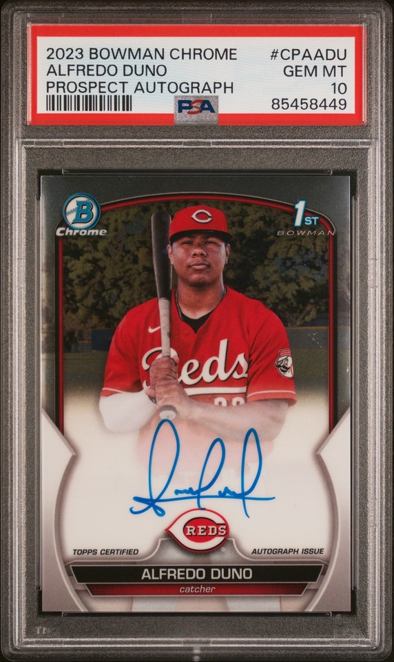 PSA 10 ALFREDO DUNO AUTO 1st 2023 Bowman Chrome Prospect REDS Rookie RC ...