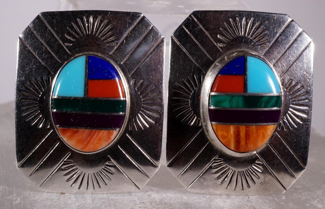 Vintage Native American Multi Stone Sterling Silver E… - Gem
