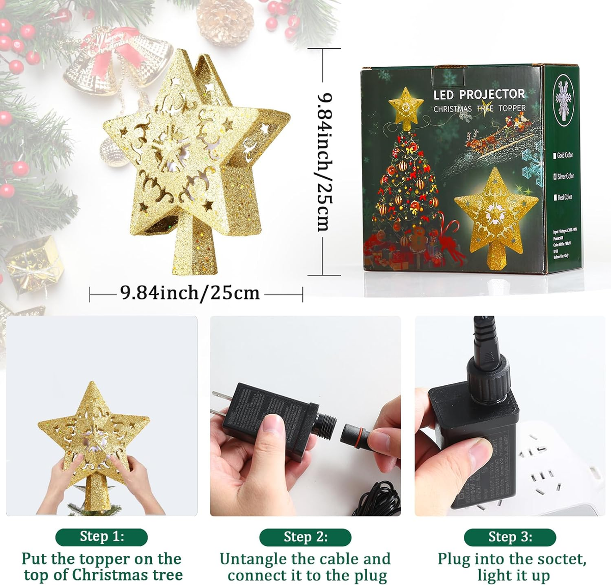 Christmas Toppers For Trees Lighted With 6 Projection Modes Christmas ...