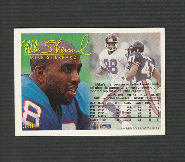 1994 Fleer Football Card Mike Sherrard #348 New York | eBay
