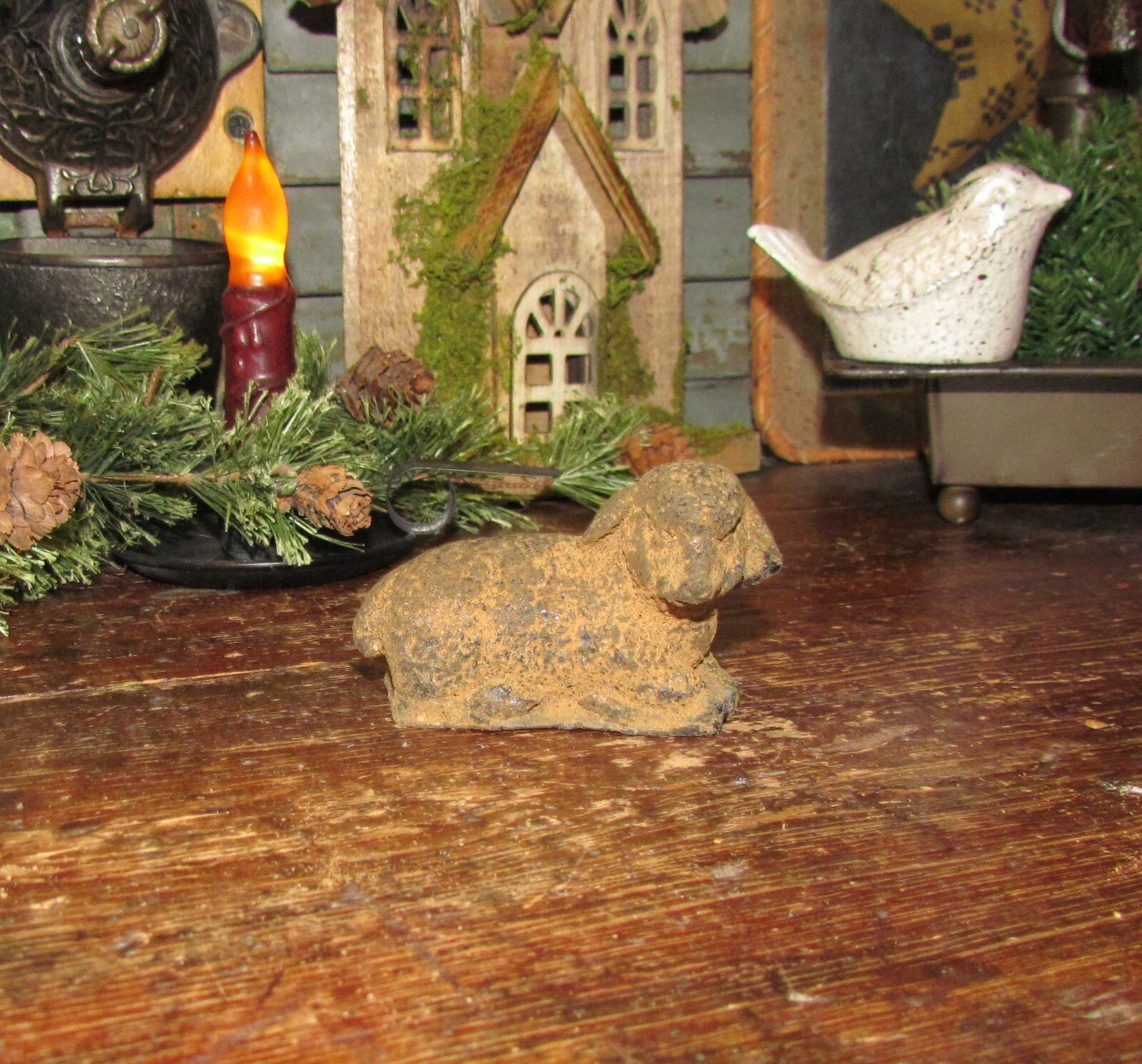 Primitive Antique Vtg Style Easter Lamb Blackened Beeswax Cinnamon ...