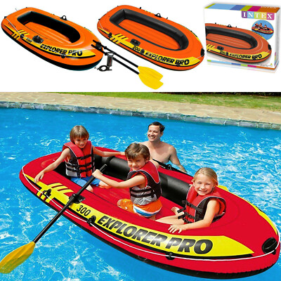 Intex Explorer Pro Dingy Inflatable Rubber Boat Air Pump Paddles 1/2/3 ...