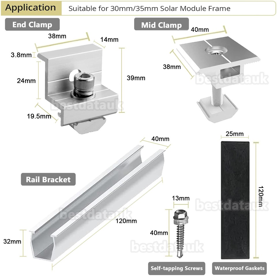 Solar Panel Mounting Rail Brackets Connector Kit for Metal/Tin/Flat ...