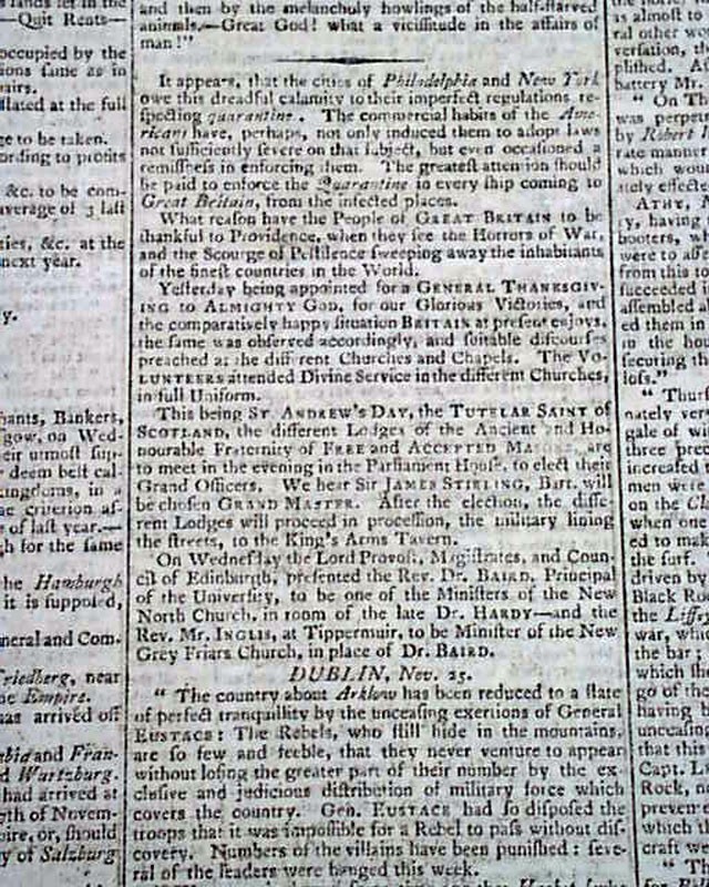 YELLOW FEVER Epidemic Mosquitoes Infection Deaths in Eastern U.S. 1798 ...