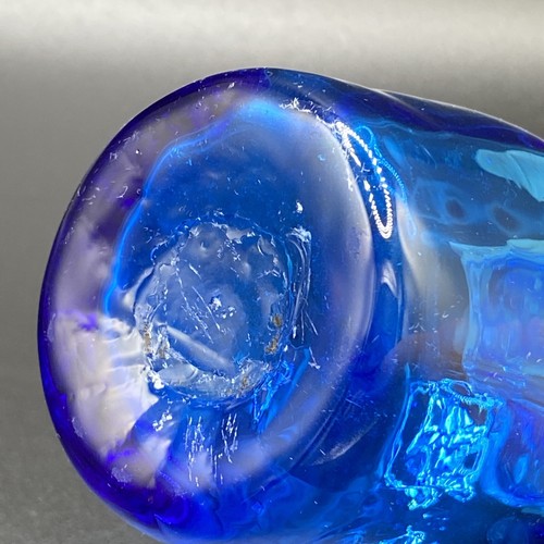 Pilgrim Glass Cobalt Blue Vase Hand Blown 5” with Clear Rigaree Ruffled ...