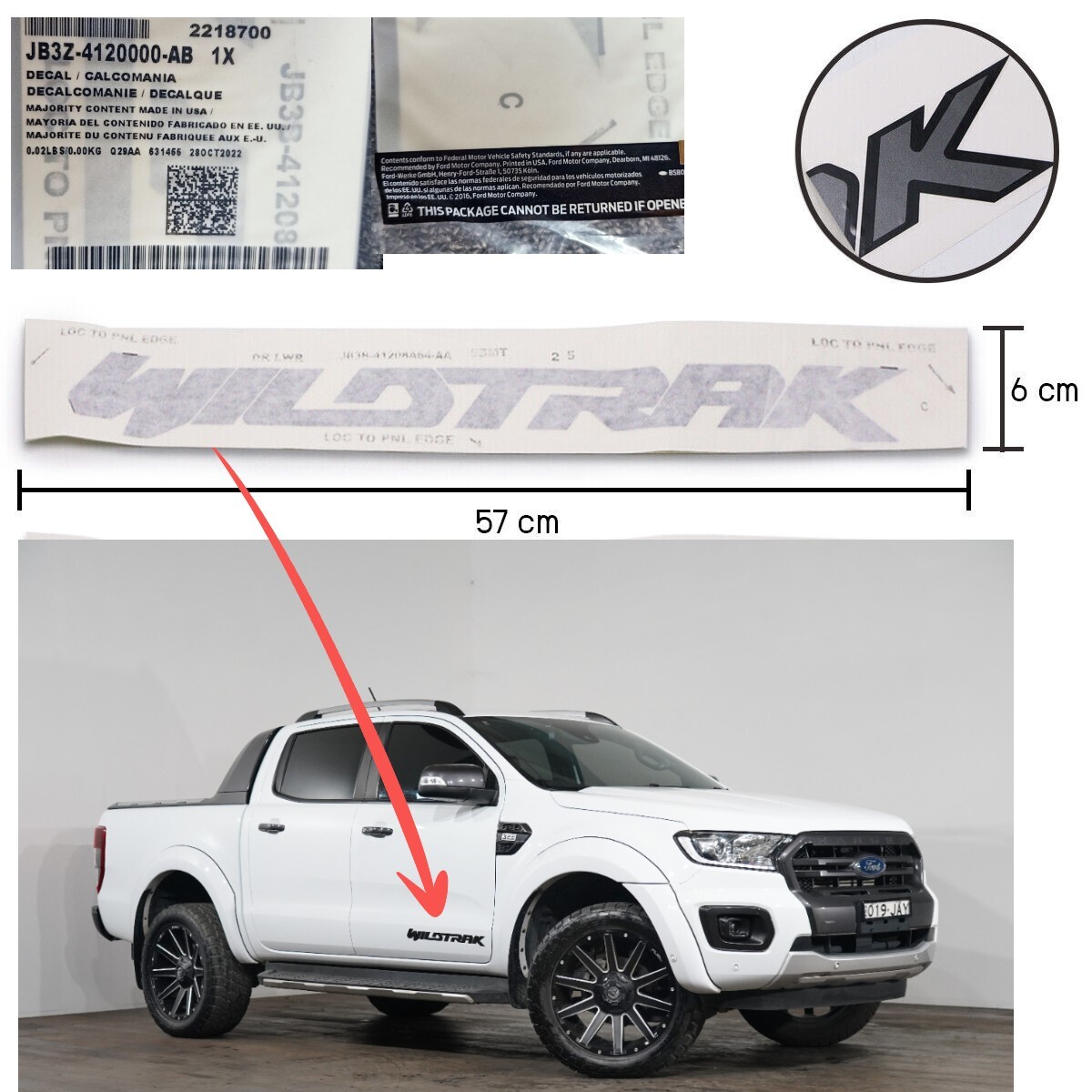 Side Door Sticker LH RH Grey Fits Ford Ranger XLT WILDTRAK 2018 - 2019 ...