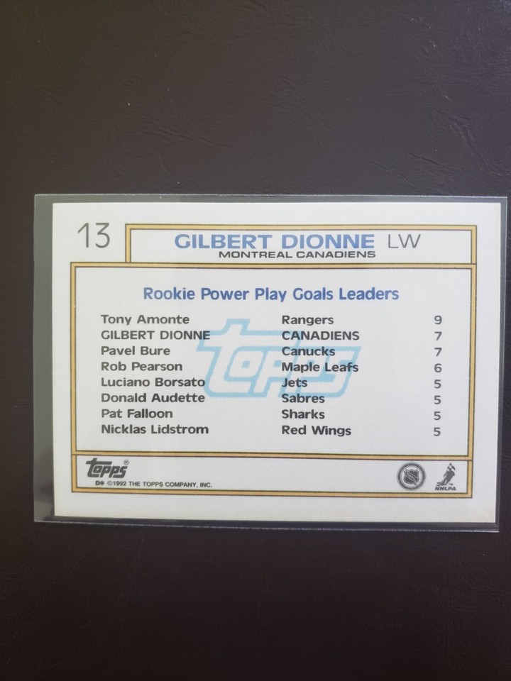 1992-93 Gilbert Dionne Super Rookie Topps Hockey Montreal Canadians | eBay