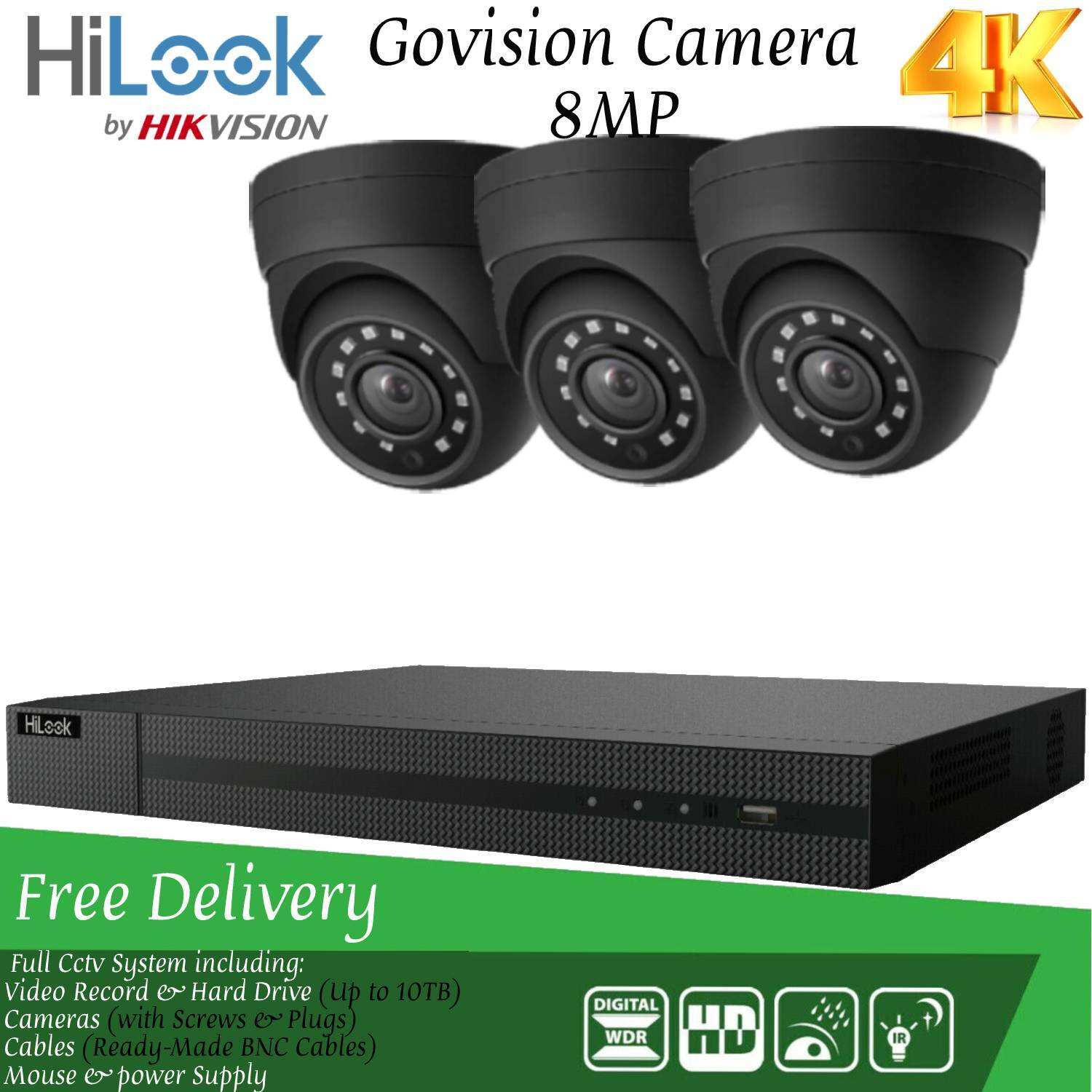 HIKVISION 8MP CCTV SYSTEM UHD DVR 4CH 8CH IN/OUTDOOR CAMERA HOME ...