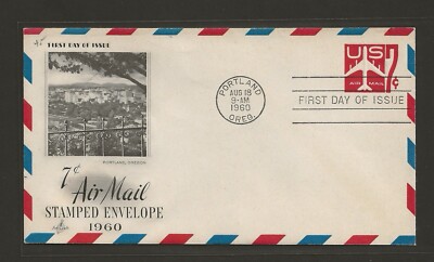 1960 US 7c Carmine AirMail Stamped Embossed Envelope Unaddressed FDC ...