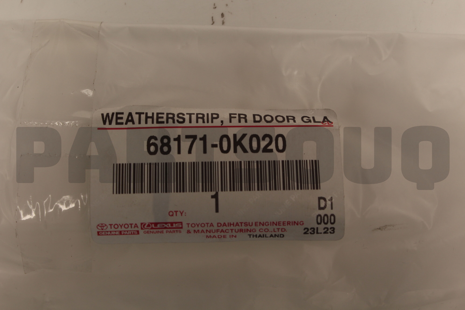 681710K020 Genuine Toyota WEATHERSTRIP, FRONT DOOR GLASS, INNER RH ...
