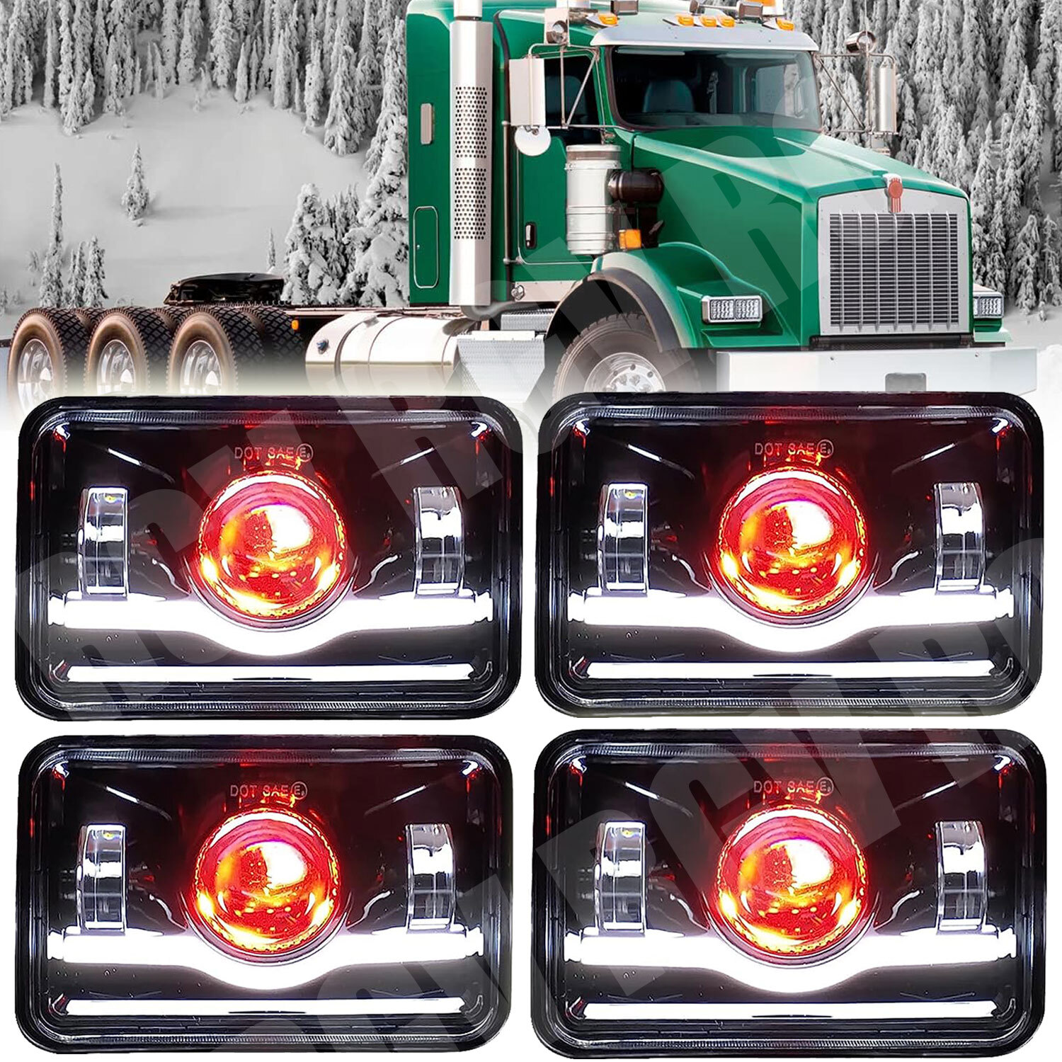 4pcs 4x6" LED Headlights For Kenworth T800 T400 T600A W900 Peterbilt ...