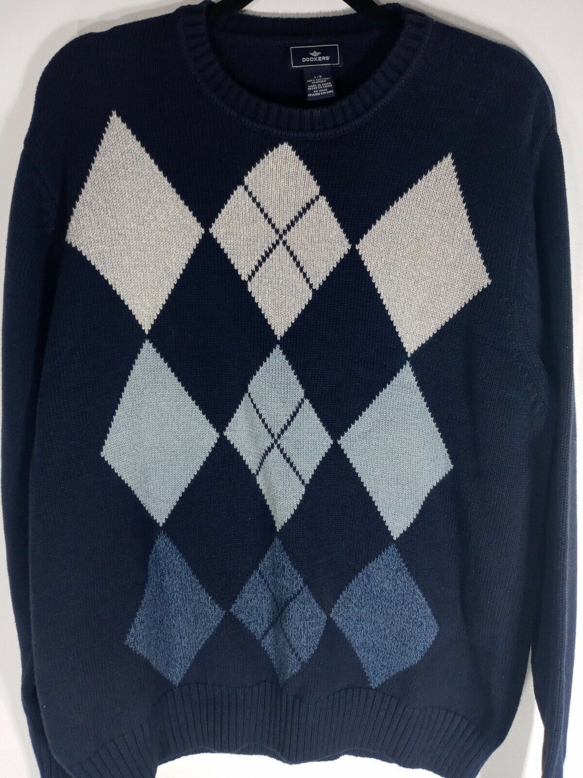 Dockers Sweater Mens Large Crewneck Cable Knit Solid Blue 100% acrylic ...