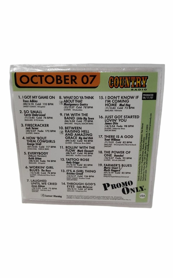 oct 2007 dj promo radio country genre cd disc various artist see ...