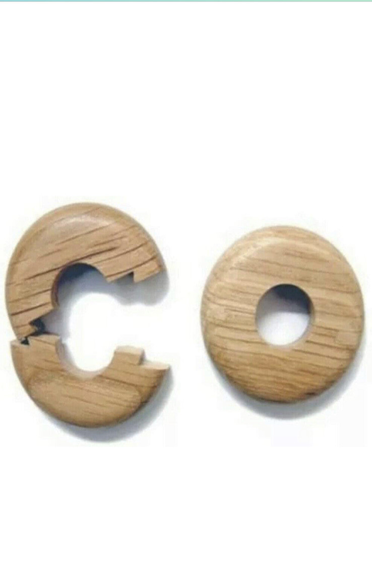 2pc 15mm SOLID OAK COLOUR WOODEN WOOD RADIATOR PIPE COLLARS COVER FLOOR ...