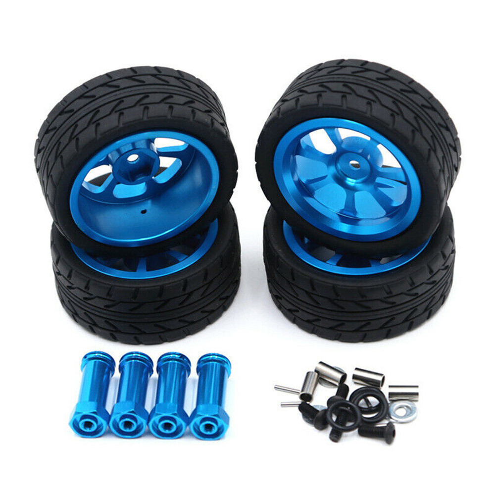New 4* New Wheels Rim Hubs + Rubber Tires RC Car Metal Parts For Wltoys ...