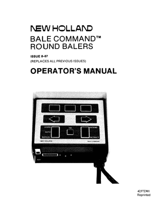 NEW HOLLAND BALE COMMAND OPERATORS MANUAL FOR ROUND BALER 848 853 & 855 ...