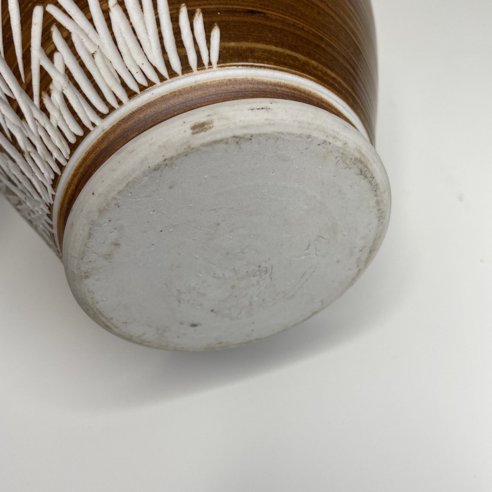 Studio Art Pottery Bowl Vase Cattails Reeds Brown Textured Signed Alan ...