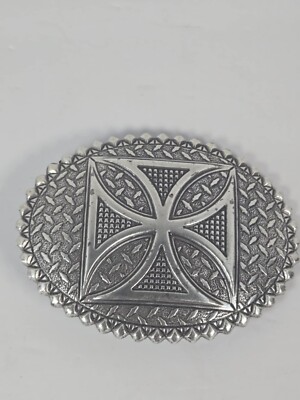 Crumrine Iron Cross Belt Buckle Oval Western Cowboy Silver Tone Vintage ...
