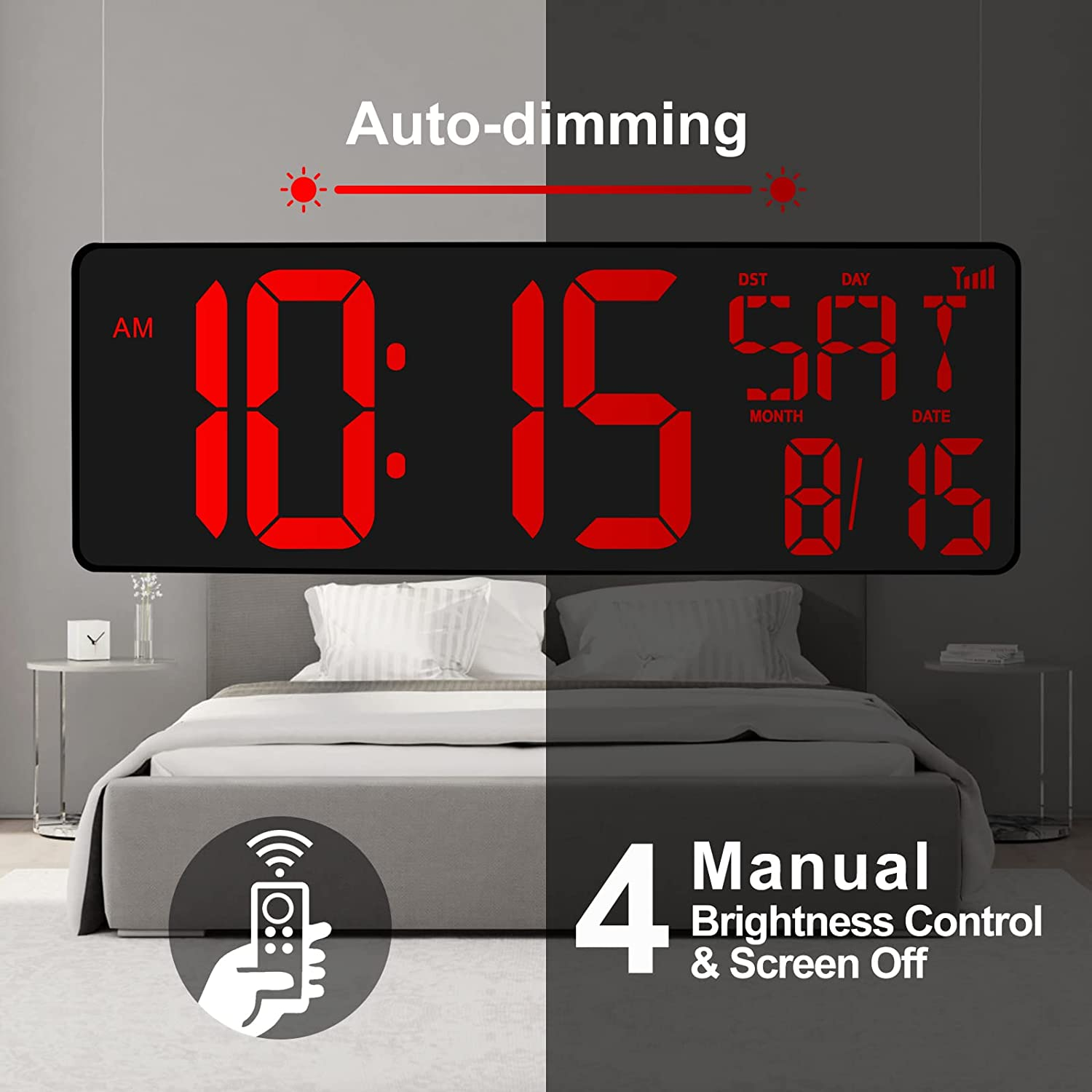 XREXS Large Digital Wall Clock Wifi Sync, 16.5 in Large Display Wall ...