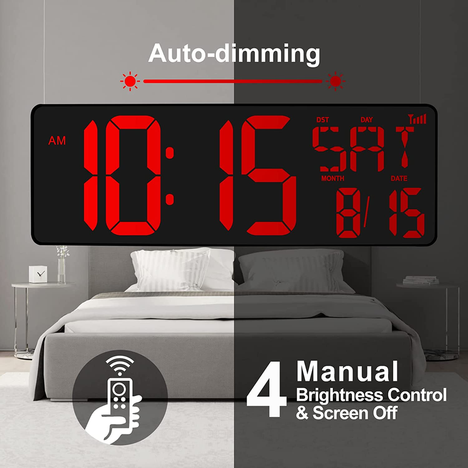 XREXS Large Digital Wall Clock Wifi Sync, 16.5 in Large Display Wall ...