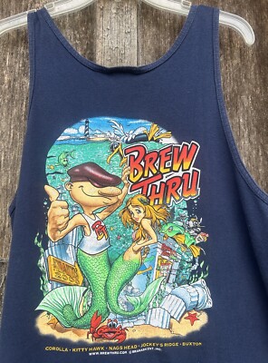 Vintage Hanes Y2K Outer Banks Brew Thru Double Sided Tank Top Beach ...
