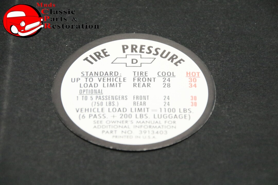 1967 67 Chevrolet Chevy Belair Bel Air Biscayne Impala Tire Pressure ...