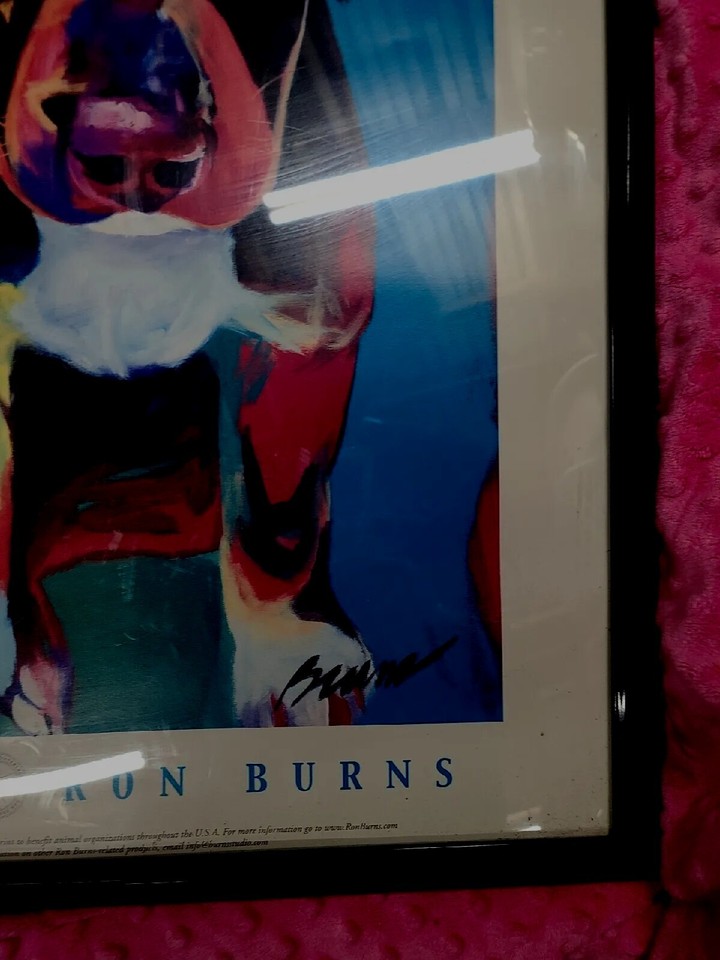RON BURNS RAINBOW Puppy "TOBY" FRAMED Signed Print Big Size 25" X 19 ...