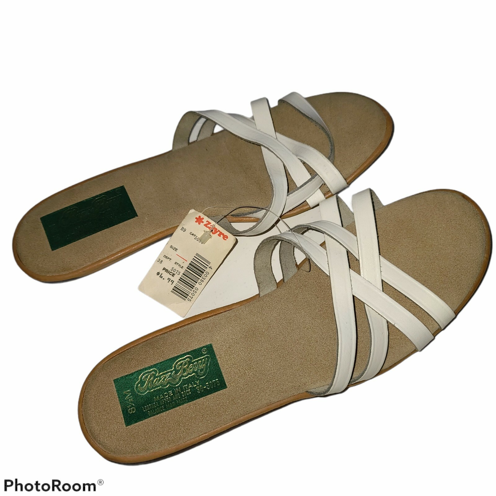 Vintage 8 NWT Razz Berry Zayre Tag Italy Wedge Sandal White Leather Sz ...