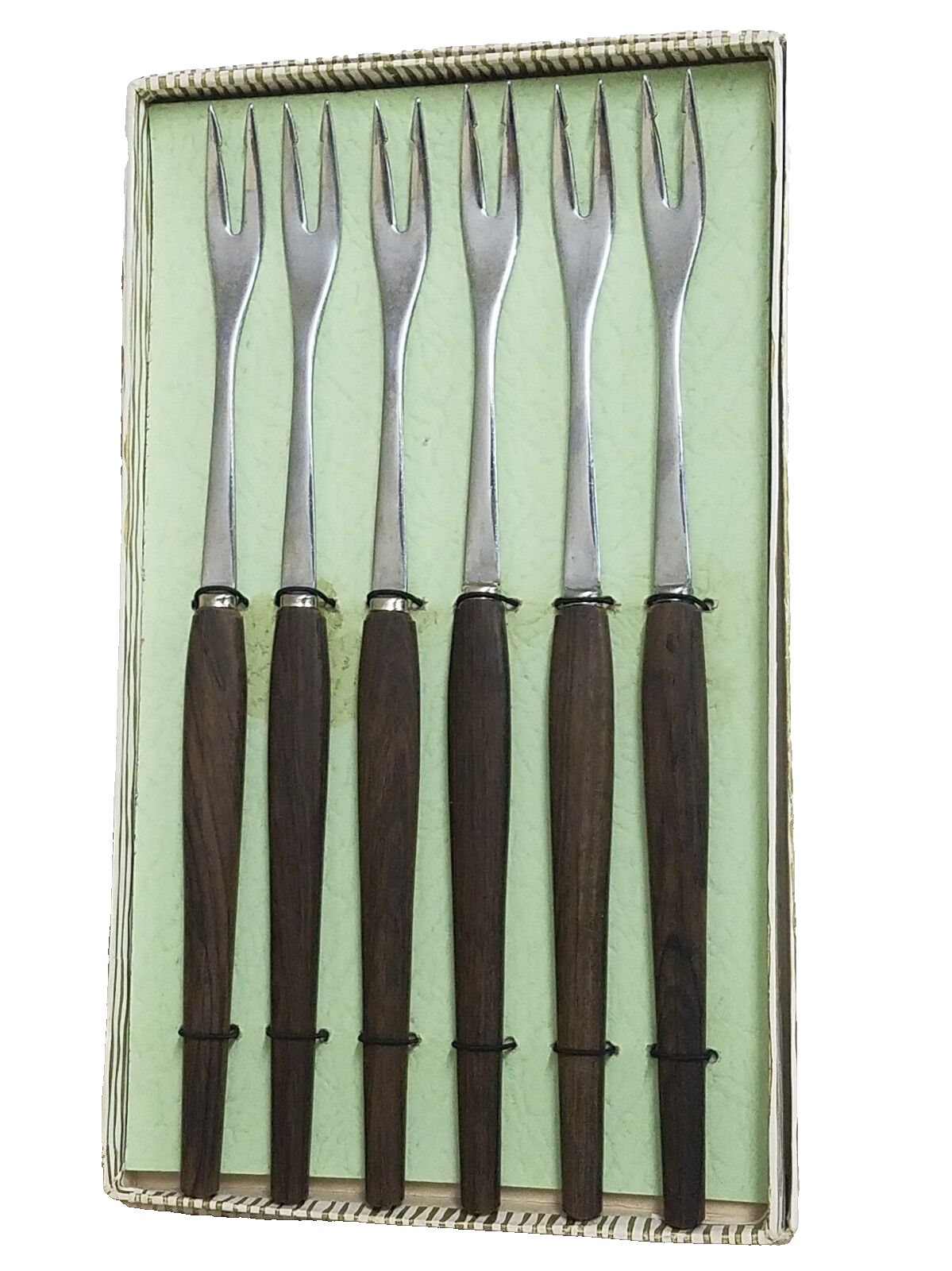 Vintage German Rostfrei Fondue Forks Skewers Teak Wood Handles Set of 6 ...
