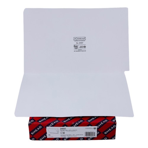 Smead White File Folders Legal Size End Tab w/ Extended Straight Cut ...