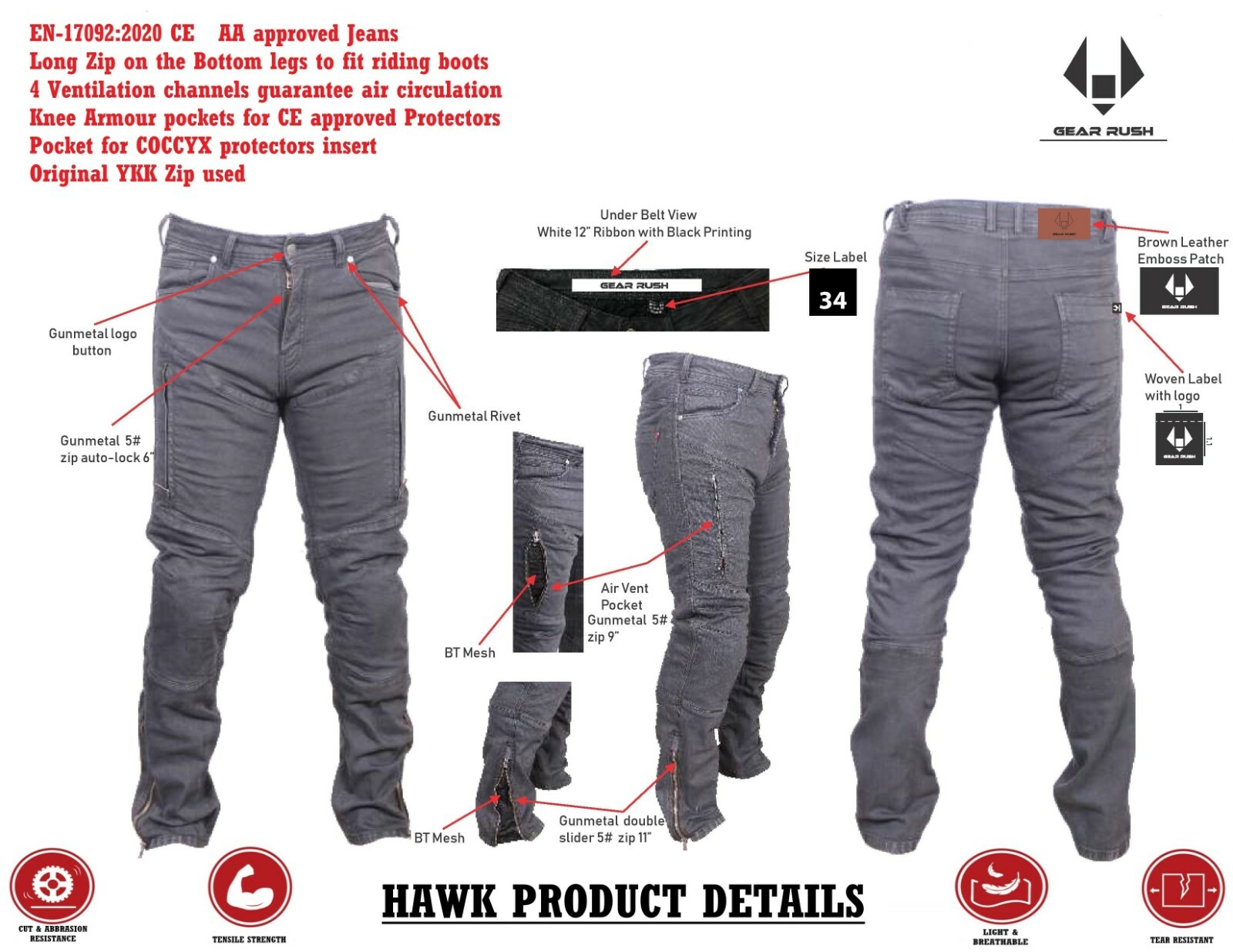 Safety Men Hawk Motorbike Motorcycle Jeans Pants Reinforced with DuPont ...