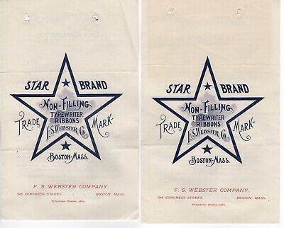 PAIR 1890s STAR BRAND TYPEWRITER RIBBONS ADVERTISING FLYER FS WEBSTER ...