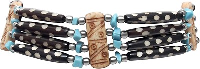 USED Choker Necklace Buffalo Bone 4 Row Blue Stone Hairpipe Native ...