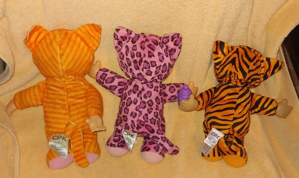 3 Cabbage Patch Kids Cuties Tiger Pink Leopard Orange Cat Plush Dolls ...
