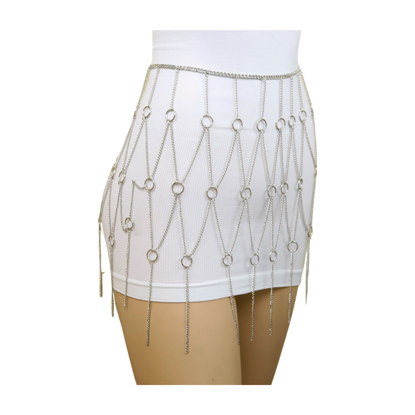 Women Silver Metal Chain Circle Rings Skirt Prom Dance Fashion Belt ...