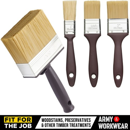 FFTJ 4 x Woodcare Brush Set Timber Woodstain Stain Varnish Brushes Shed ...