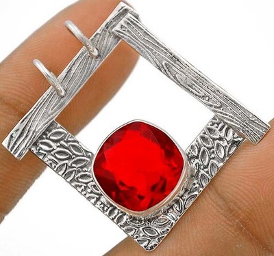 Natural 6CT Fire Garnet 925 Sterling Silver Pendant 1 1/3" Long @3-7 | eBay