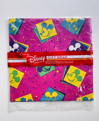 Vintage 80's 90's Disney Mickey Neon Paint Splatter Gift Wrap Wrapping ...