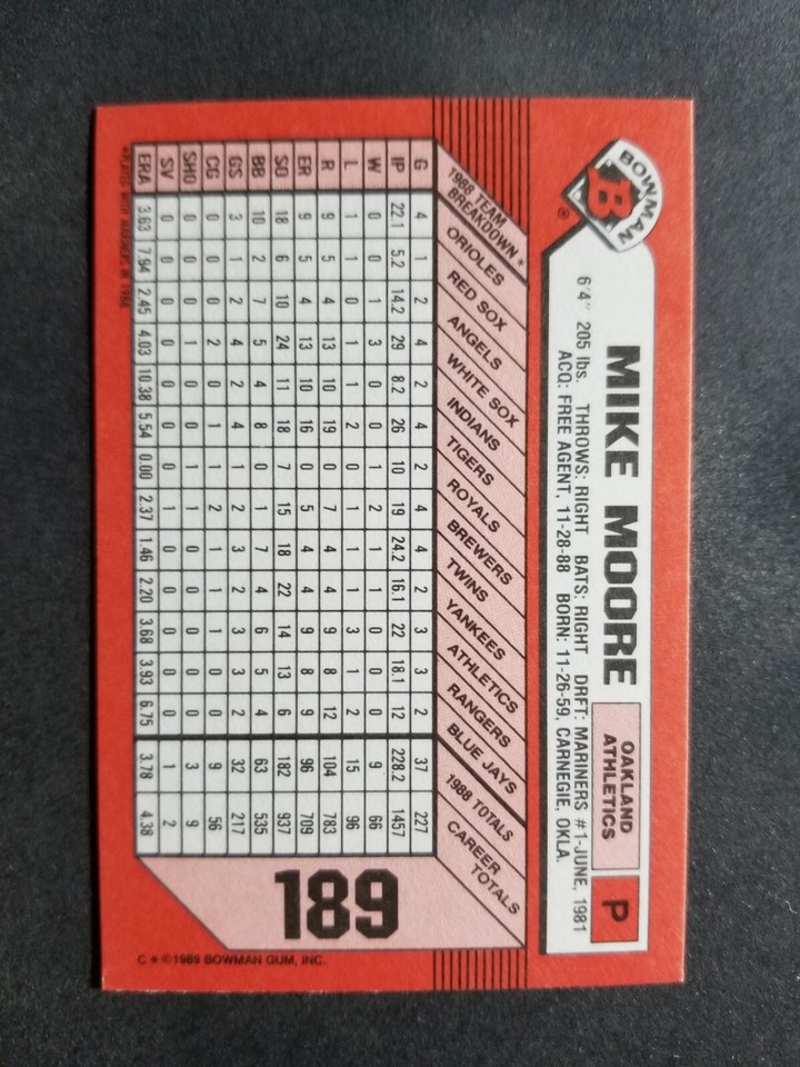 1989 Bowman tiffany / glossy MIKE MOORE card # 189 | eBay