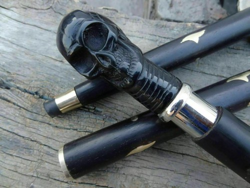 Inlaid Wooden Walking Stick Canes Skull Head Handle Christmas/Male/Men ...