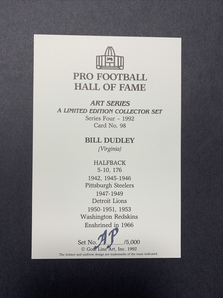 BILL DUDLEY GOAL LINE ART ARTIST PROOF! ONLY 50 AP SETS MADE-RARE-READ ...