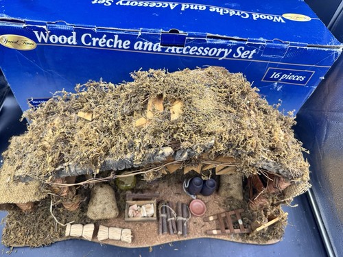 Special Times Vintage Lighted Wood Creche & Accessory Set Nativity W ...