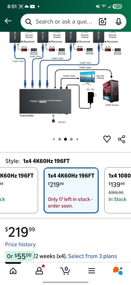 PWAYTEK HDMI Extender Splitter 1x4 HD 4K @60Hz Over CAT5/CAT6/CAT7 | eBay