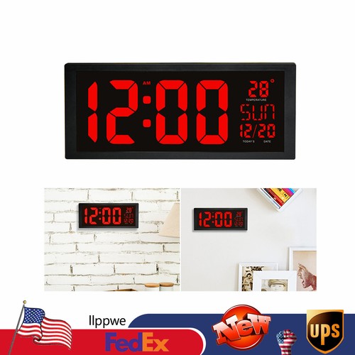 Large Digital Wall Clock LED Display Desk Time Temperature Calendar ...