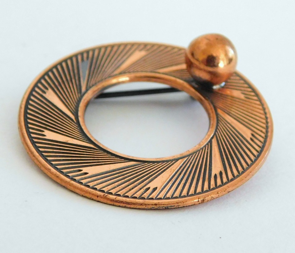 Small Vintage Round Copper Pin Brooch | eBay