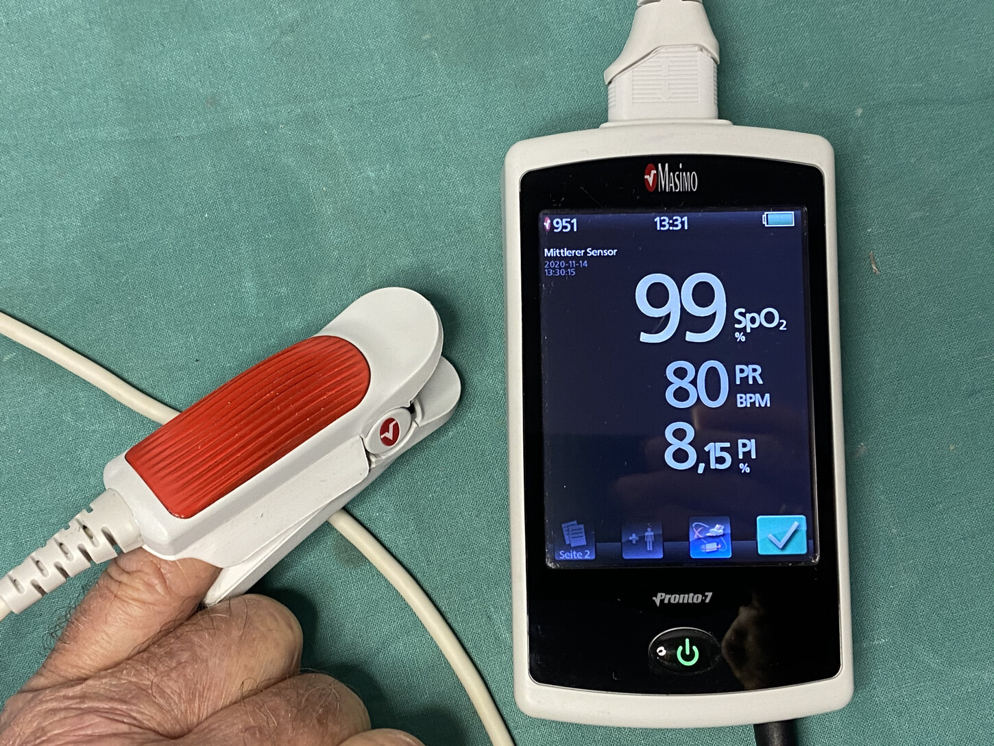 Masimo Rainbow 4 D, Pronto 7, Pulsoxymeter PR Puls Fingersensor, SPO2 ...